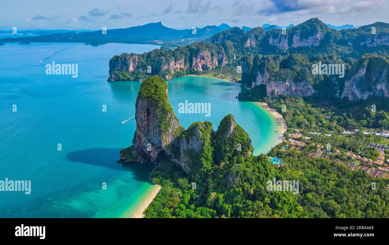 Railay Beach Krabi Thailand, the tropical beach of Railay Krabi, Drone ...