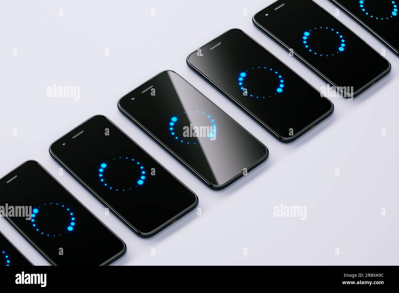 3d rendering of a set of smartphones displaying sync icons ... 3d rendering of a set of smartphones displaying sync icons ...