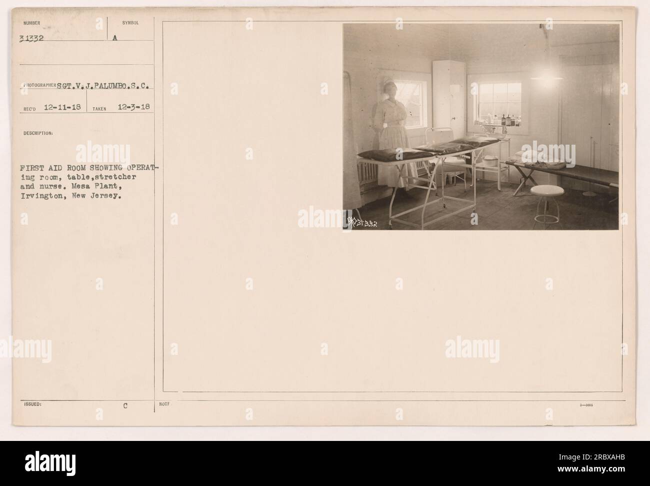 First aid room at Mesa Plant in Irvington, New Jersey. The photo ...