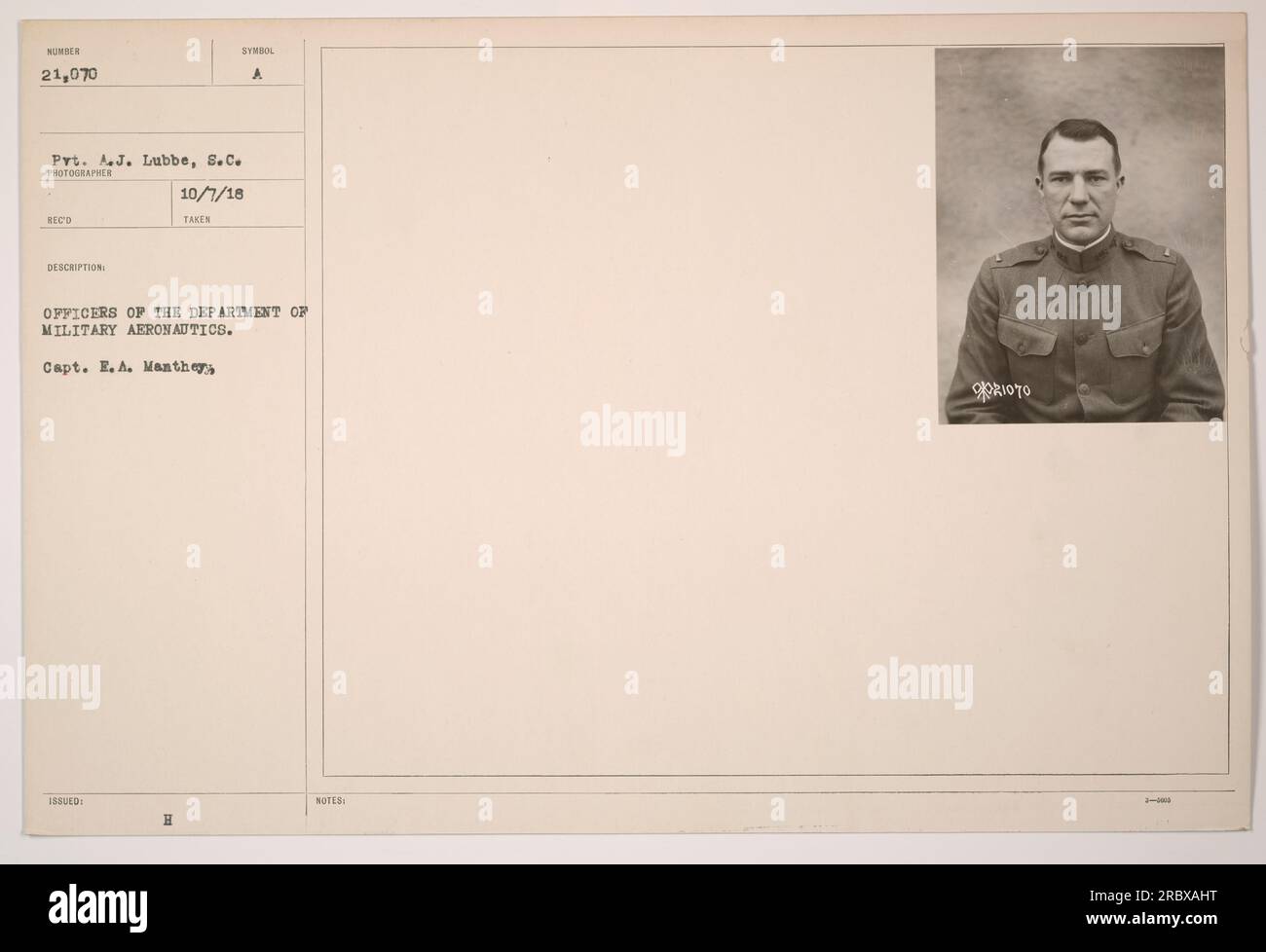 This photograph depicts Captain E.A. Manthey of the Department of ...