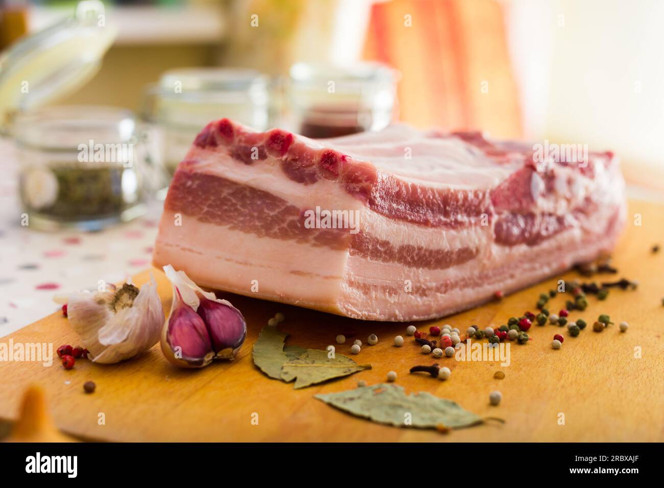 fresh piece of lard ready for salting Stock Photo - Alamy