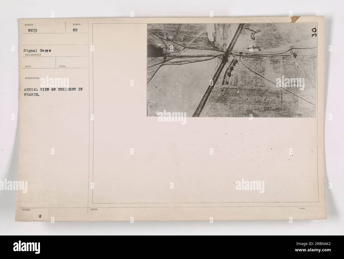 Aerial view of trenches in France during World War One. The image shows ...