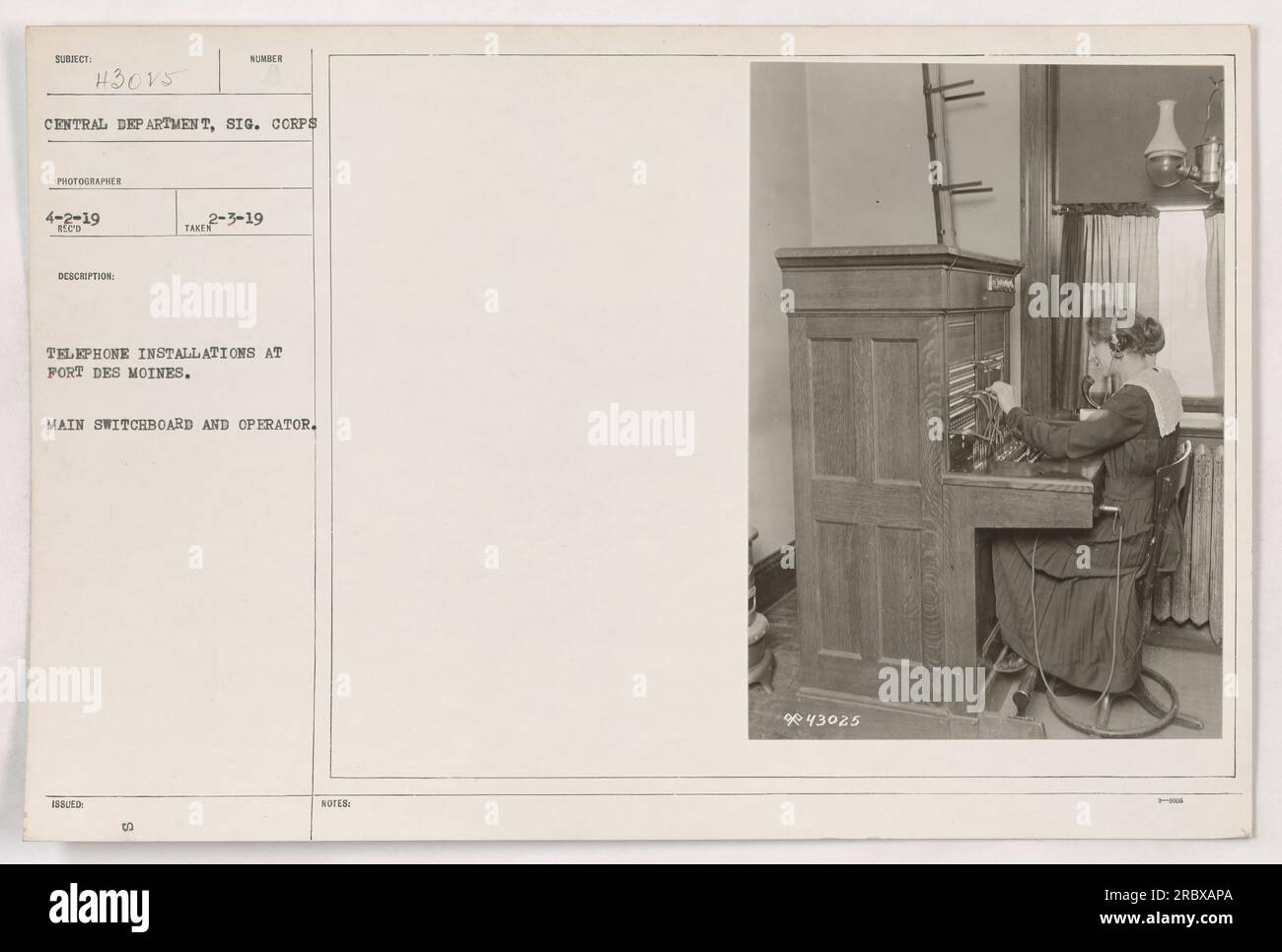 Telephone installations at Fort Des Moines during World War I. The ...