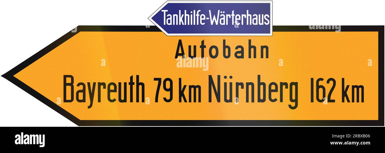 Old design (1937) of a German direction sign showing the way to the ...