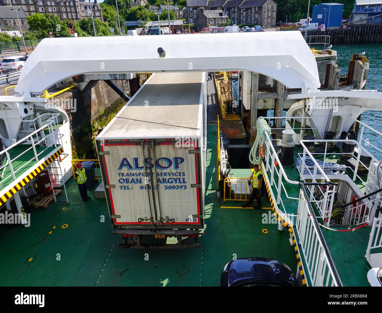 Alsop Transport truck, lorry, moving van, exiting CalMac ferry as ...