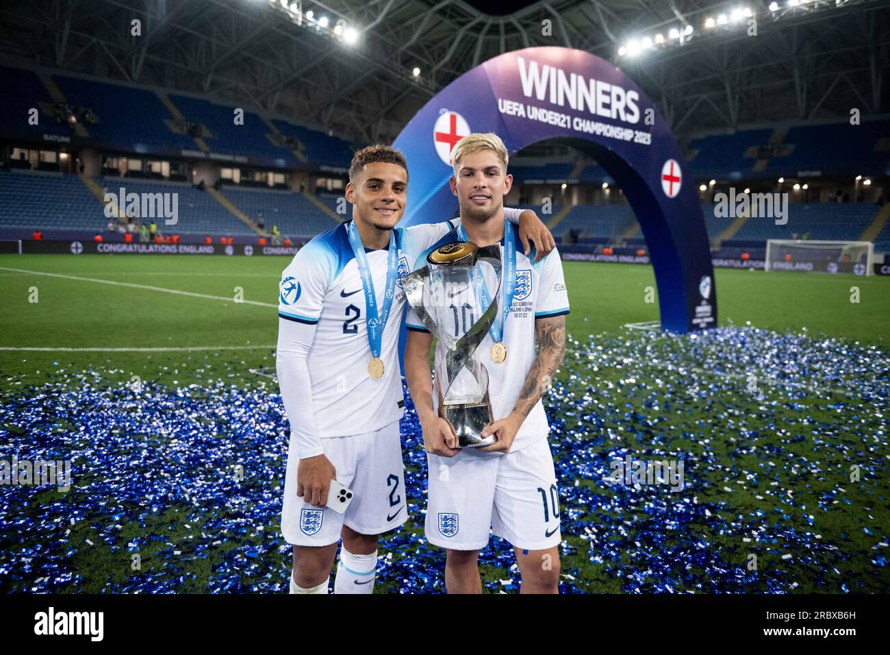 BATUMI, GEORGIA - JULY 8: Max Aarons and Emile Smith Rowe of England ...