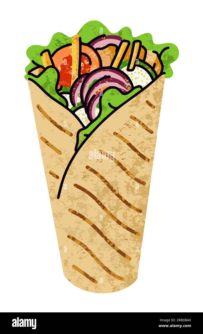 fast food, shawarma cartoon icons set, simple flat style, street high ...