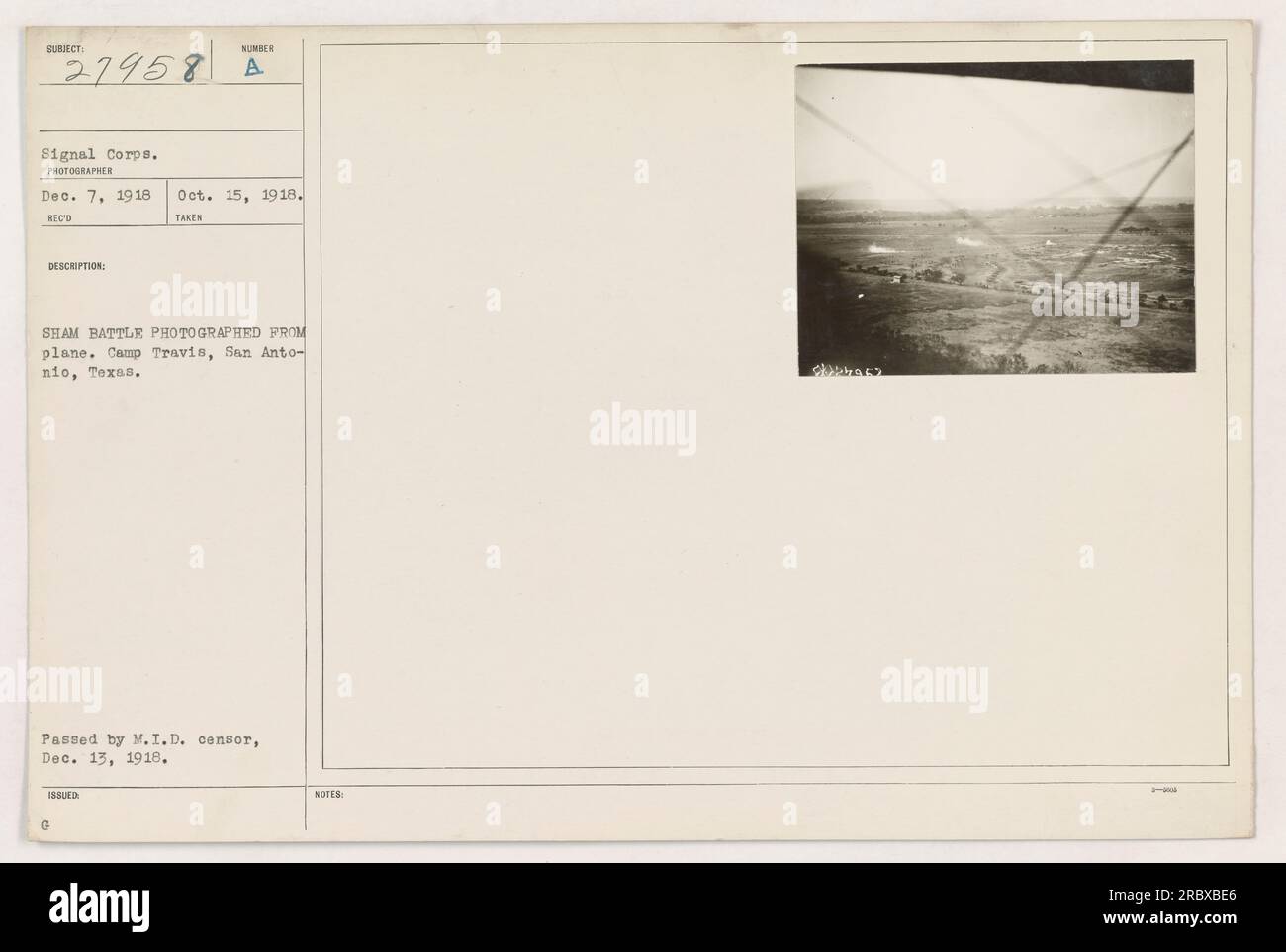 A photograph taken on October 15, 1918, at Camp Travis in San Antonio ...