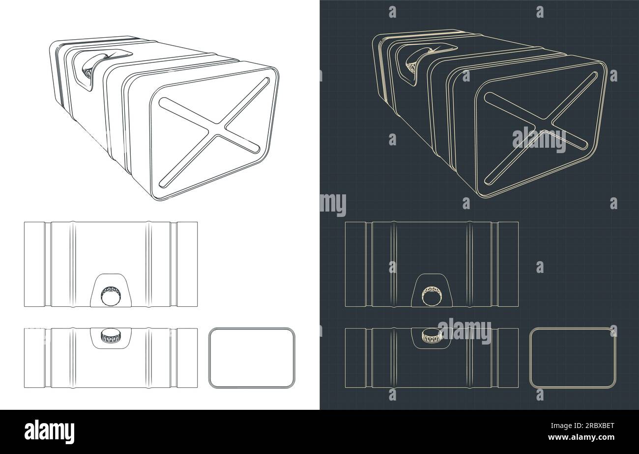 Stylized vector illustrations of blueprints of fuel tank of big truck ...