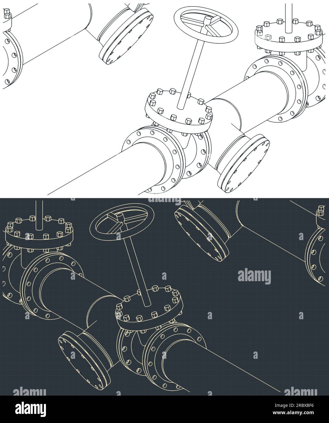 Stylized vector illustrations of isometric blueprints of pipes and ...