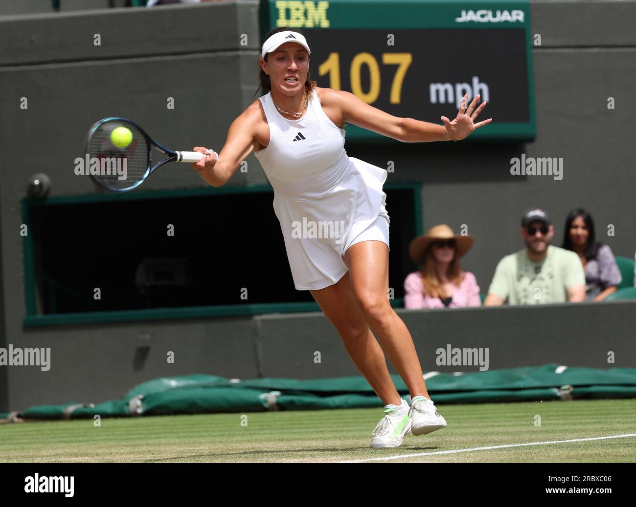 London, UK. 11th July, 2023. American Jessica Pegula plays a forehand in her match against Czech ...