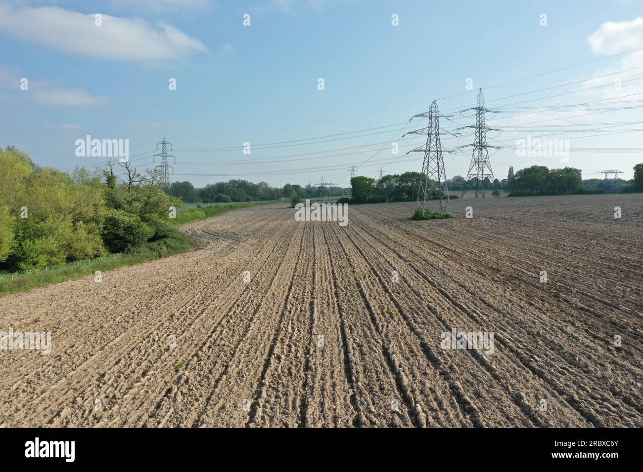 Drone perspective over green fields of Hook, Hampshire, England. Images ...