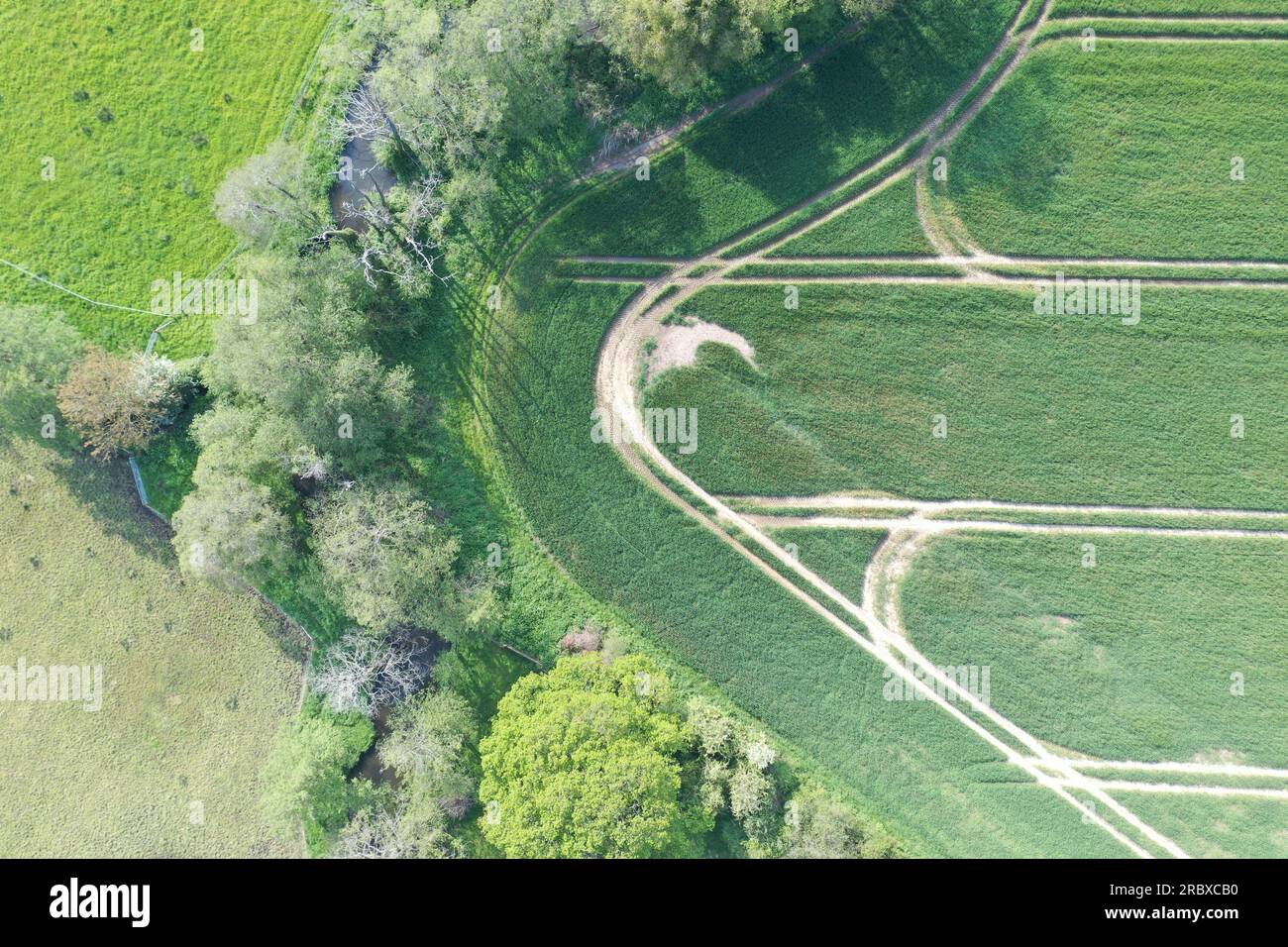 Drone perspective over green fields of Hook, Hampshire, England. Images ...
