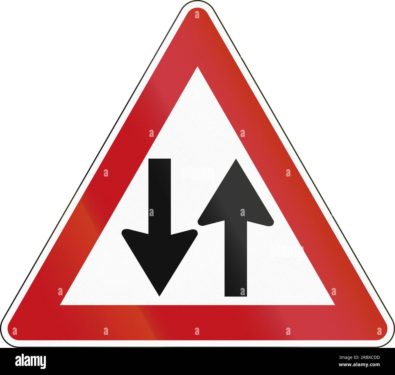 German sign warning about opposing traffic on a two-way road Stock ...