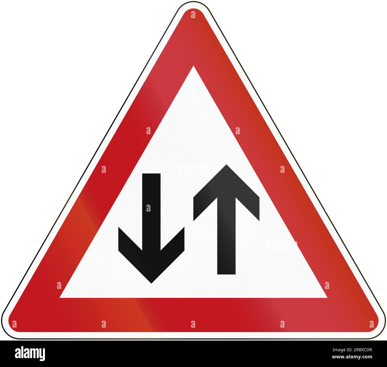 German sign warning about opposing traffic on a two-way road Stock ...
