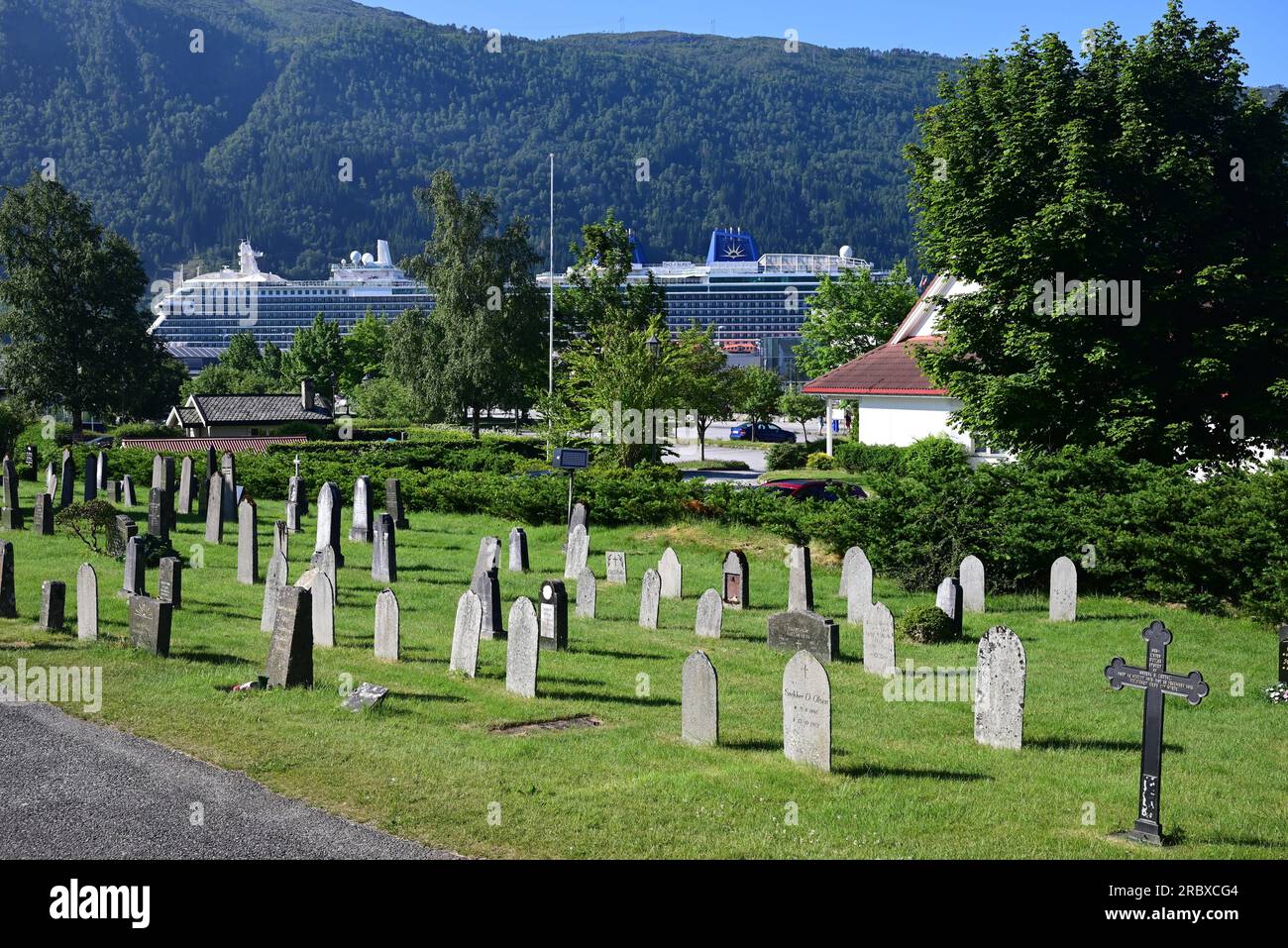 The churchyard at Eid church in Nordfjordeid, Norway, with P&O cruise ...