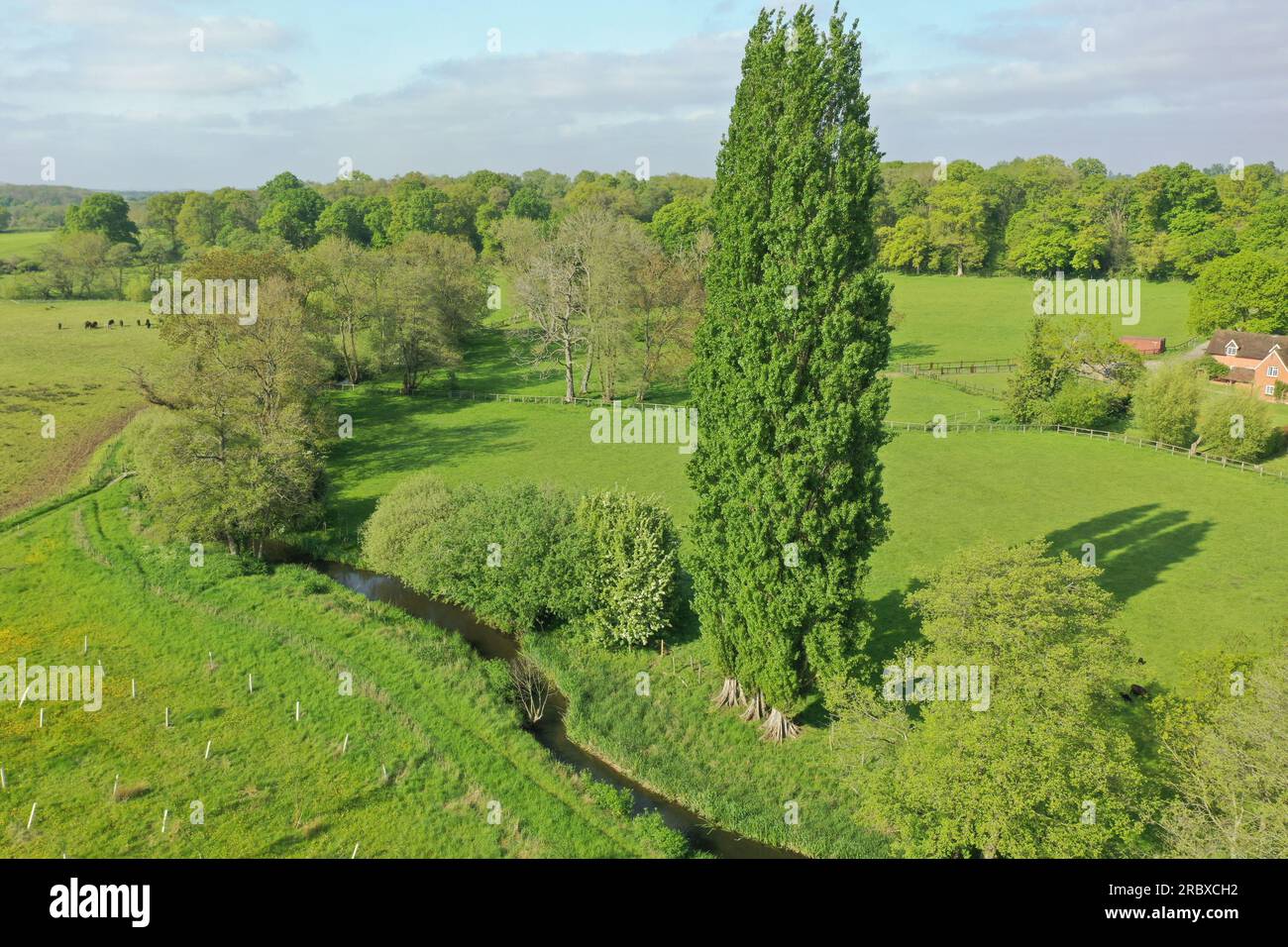 Drone perspective over green fields of Hook, Hampshire, England. Images ...