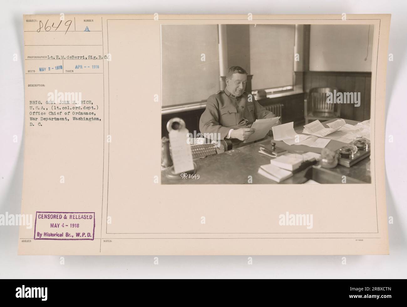 Brig. Gen. John H. Rice, U.S.A., Lt. Col. Ordnance Department, is ...