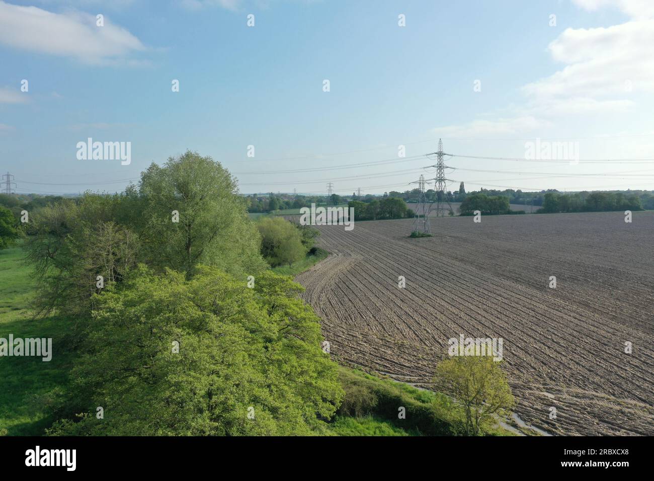 Drone perspective over green fields of Hook, Hampshire, England. Images ...