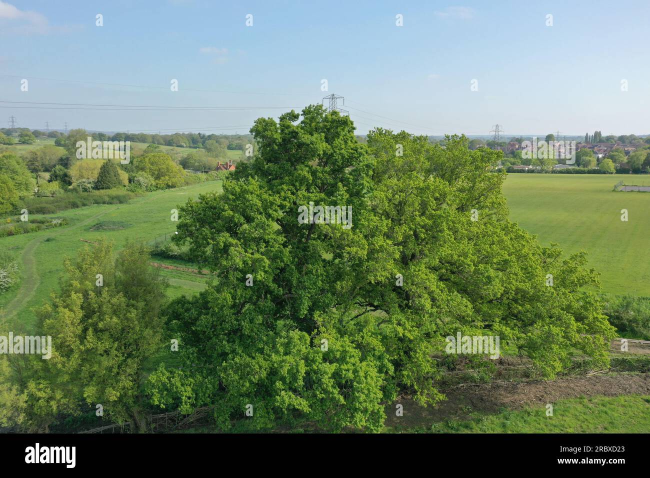 Drone perspective over green fields of Hook, Hampshire, England. Images ...