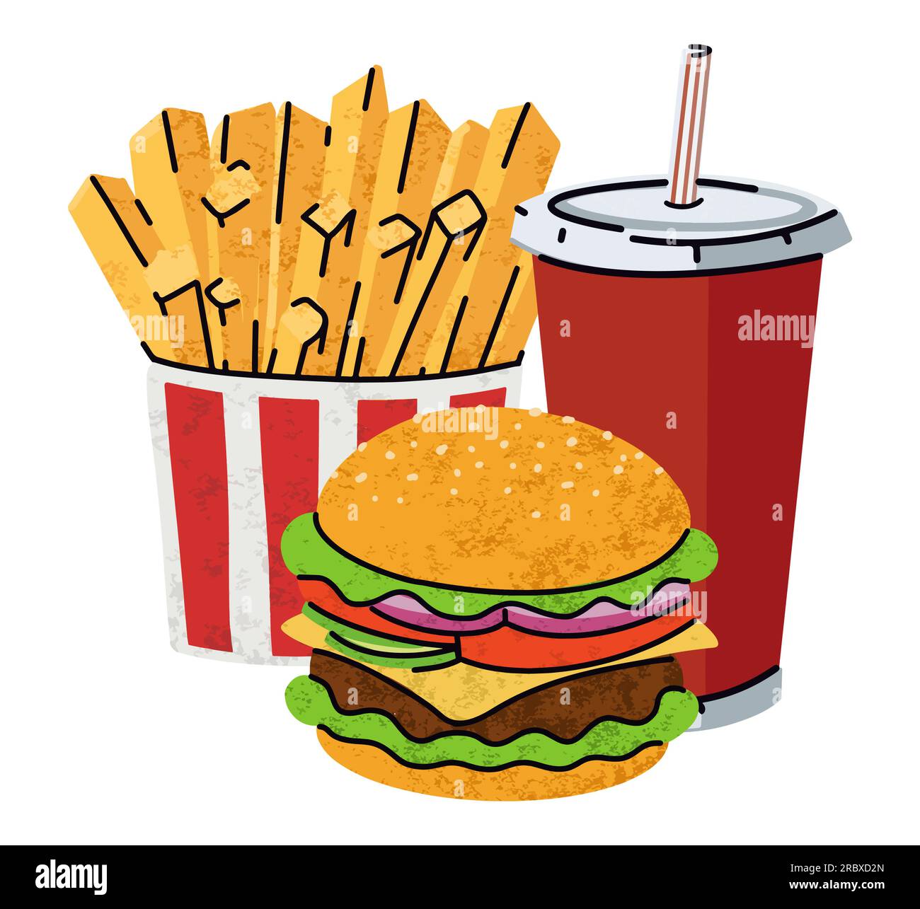 fast food, cartoon icons set, simple flat style, street high calorie ...