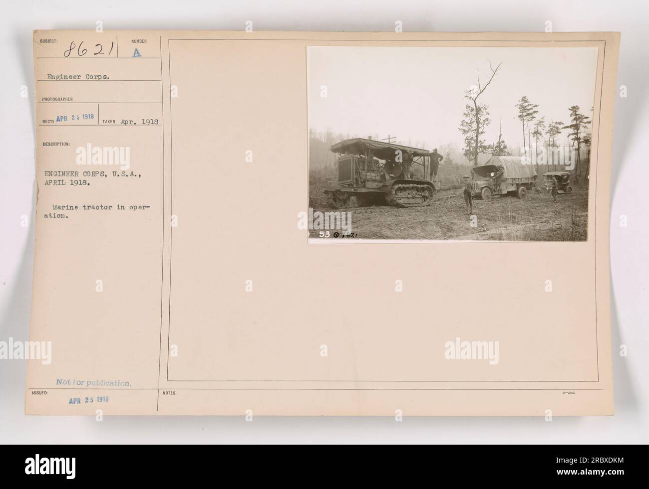 Engineer Corps, U.S.A. Marine tractor in operation, April 1918. This ...