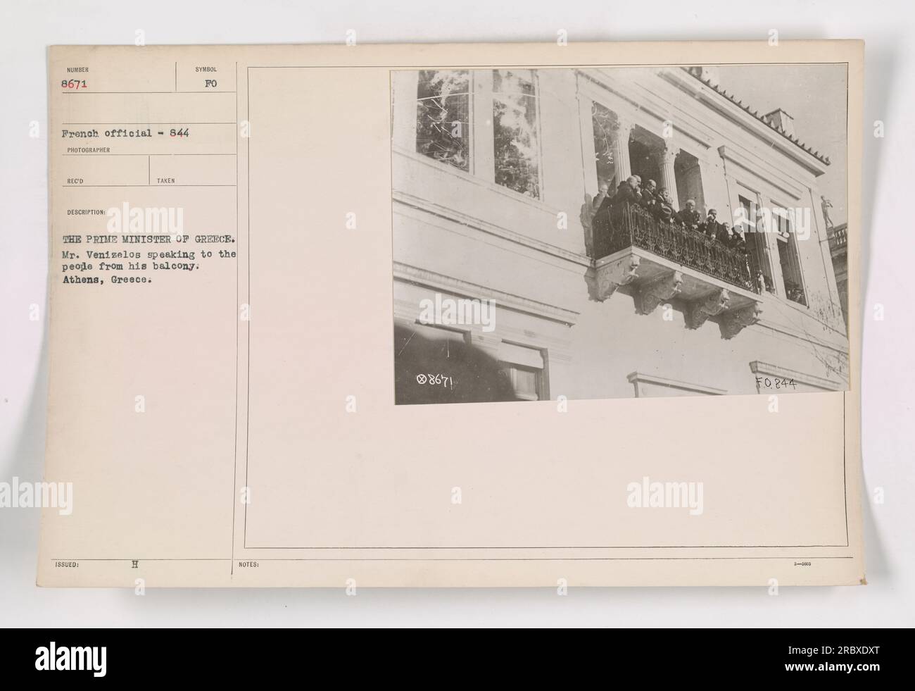 Greek Prime Minister Veniselos addressing a crowd from his balcony in ...