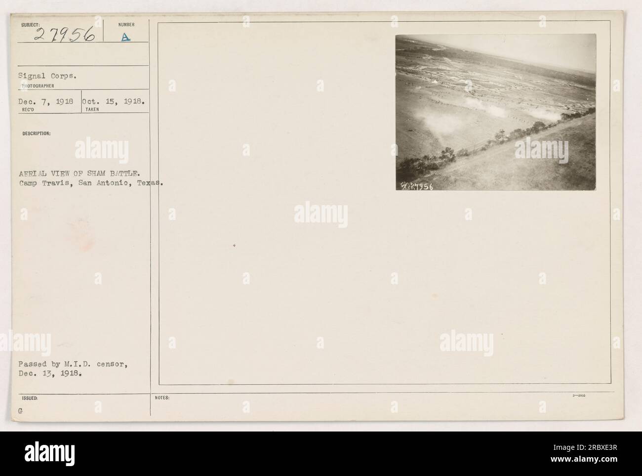 Aerial view of a sham battle at Camp Travis in San Antonio, Texas. The ...