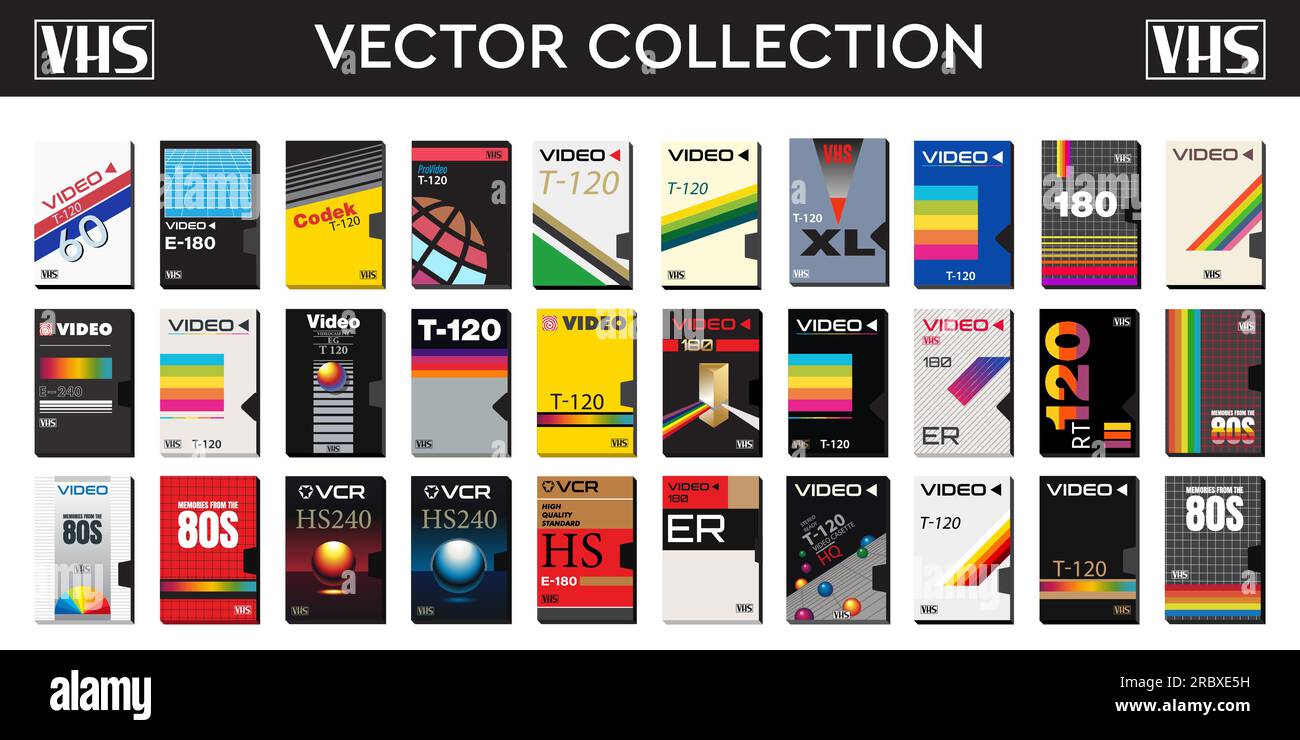 VHS vector collection. Pack of abstract covers from 70s, 80s and 90s ...