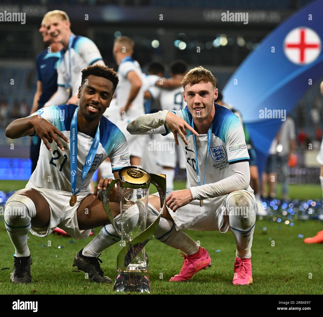 BATUMI, GEORGIA - JULY 8: Angel Gomes, Cole Palmer celebrate during the UEFA Under-21 Euro 2023 ...