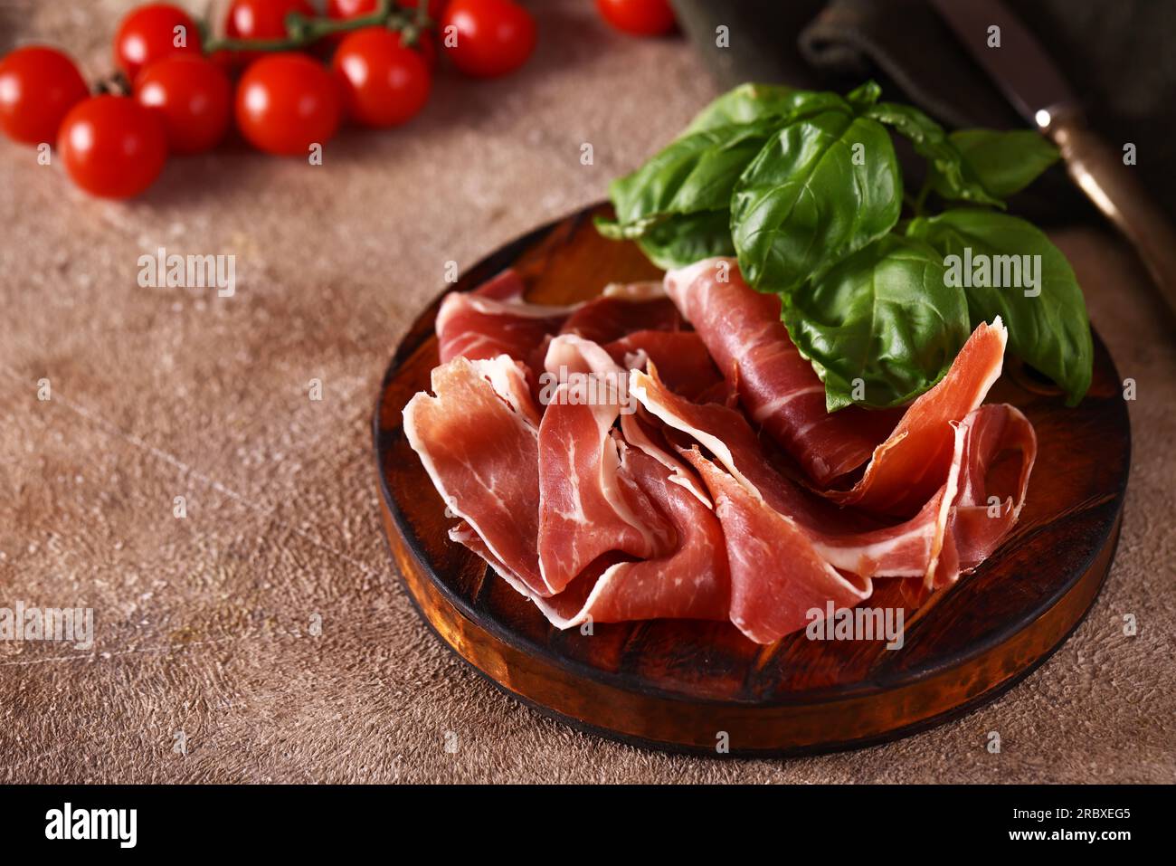 natural organic ham parma jamon prosciutto Stock Photo - Alamy