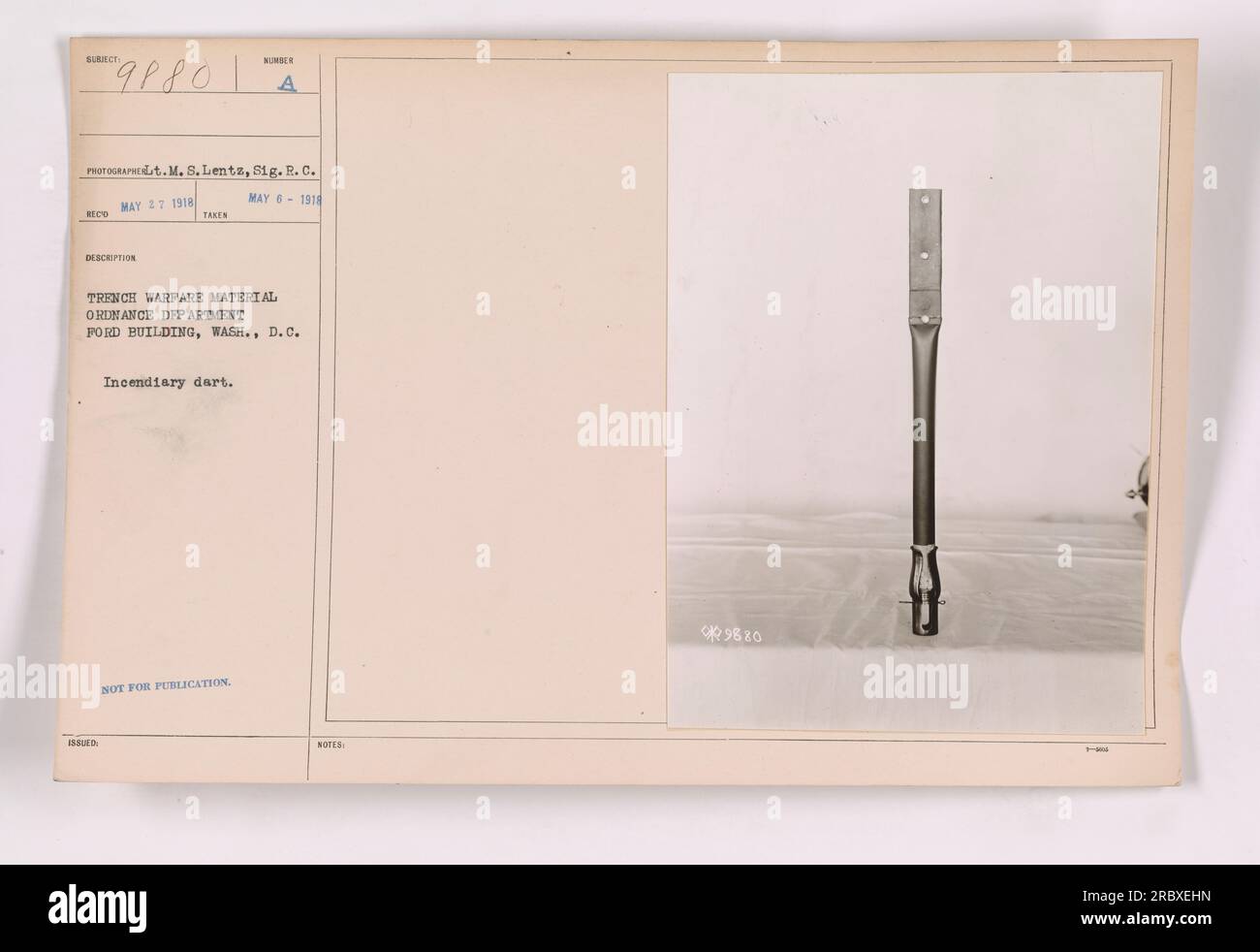 Image shows an incendiary dart among trench warfare materials at the ...