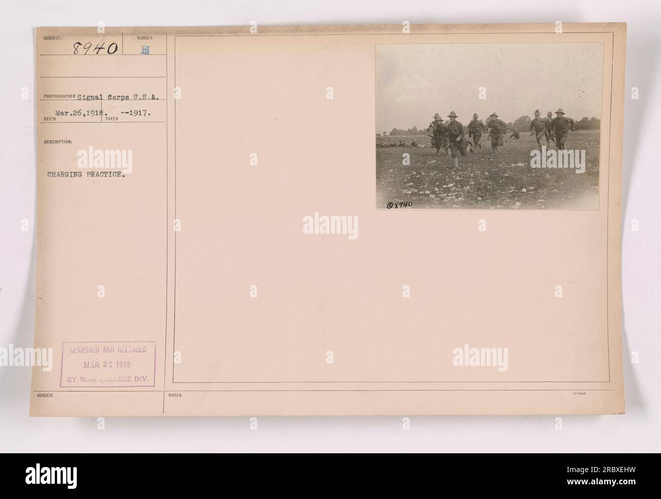 Soldiers engaged in charging practice during World War 1. The ...