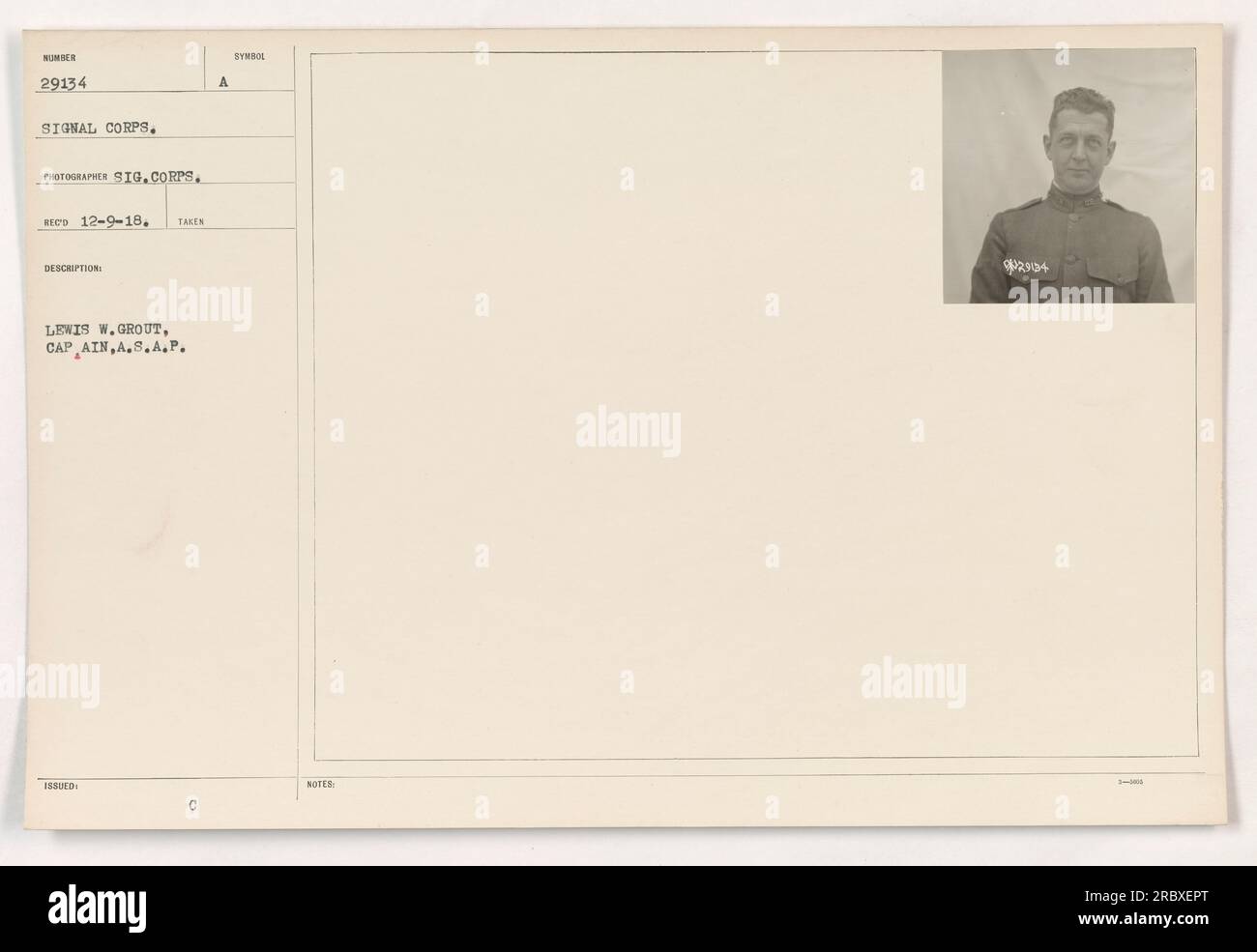 A photograph taken by the Signal Corps during World War One. The image ...