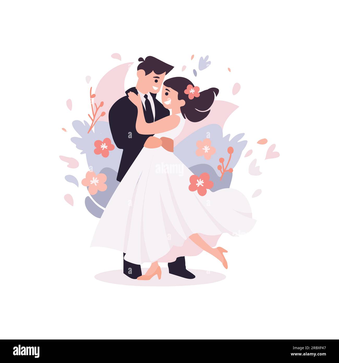 Hand Drawn couple with lovely wedding in flat style isolated on ...