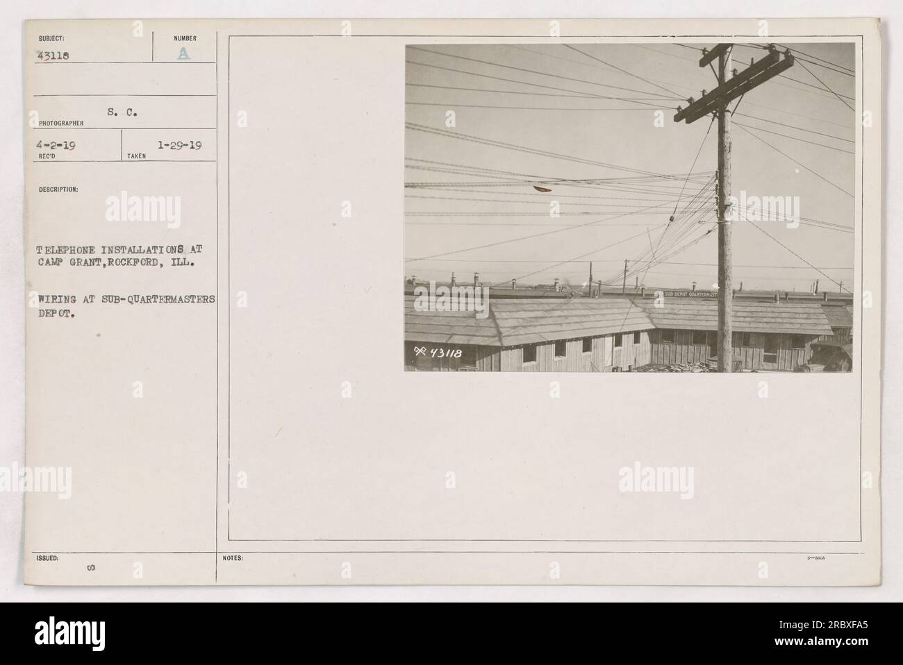 This photograph shows telephone installations at Camp Grant in Rockford ...