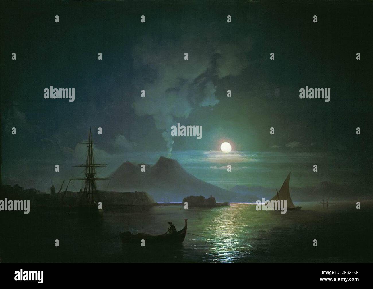 The Bay of Naples at moonlight night. Vesuvius 1870 by Ivan Aivazovsky ...