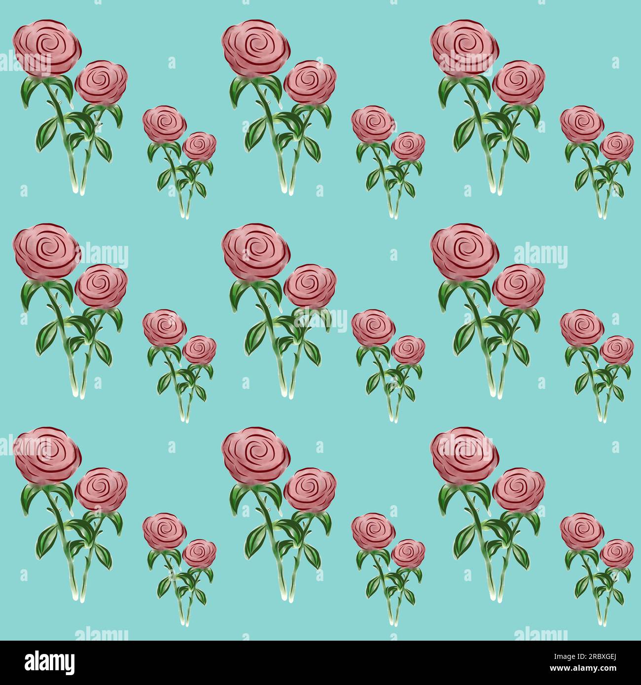 Pattern of illustrated roses in soft watercolor with vectorized lines ...