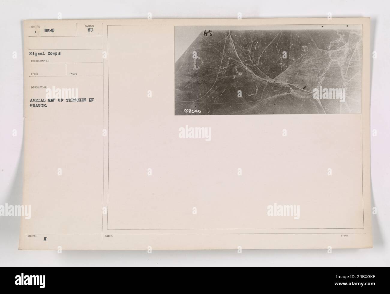 A aerial photograph depicting trenches in France during World War One ...