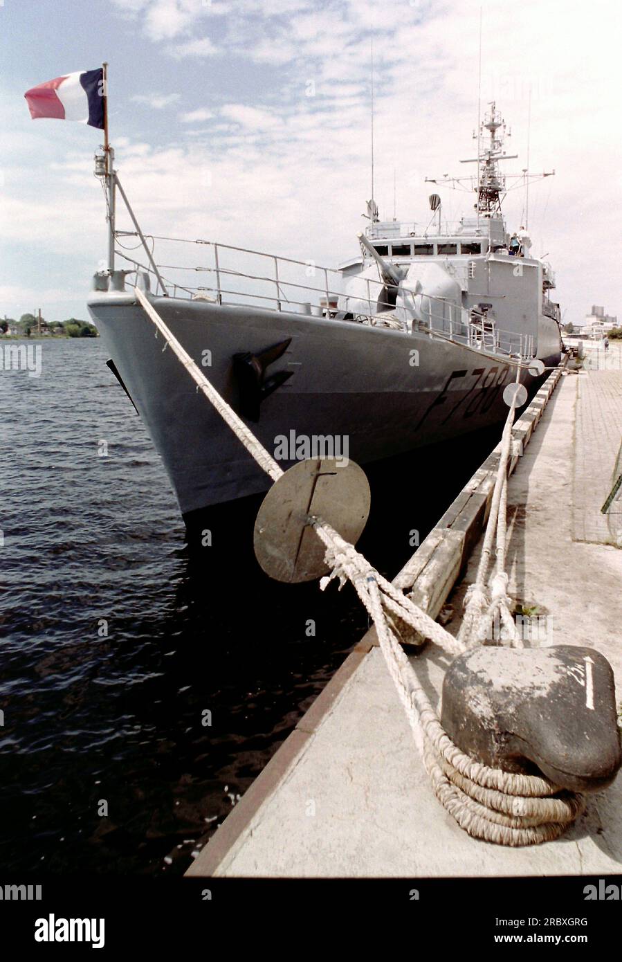 French military frigate at the berth of the Riga Sea Passenger Port ...