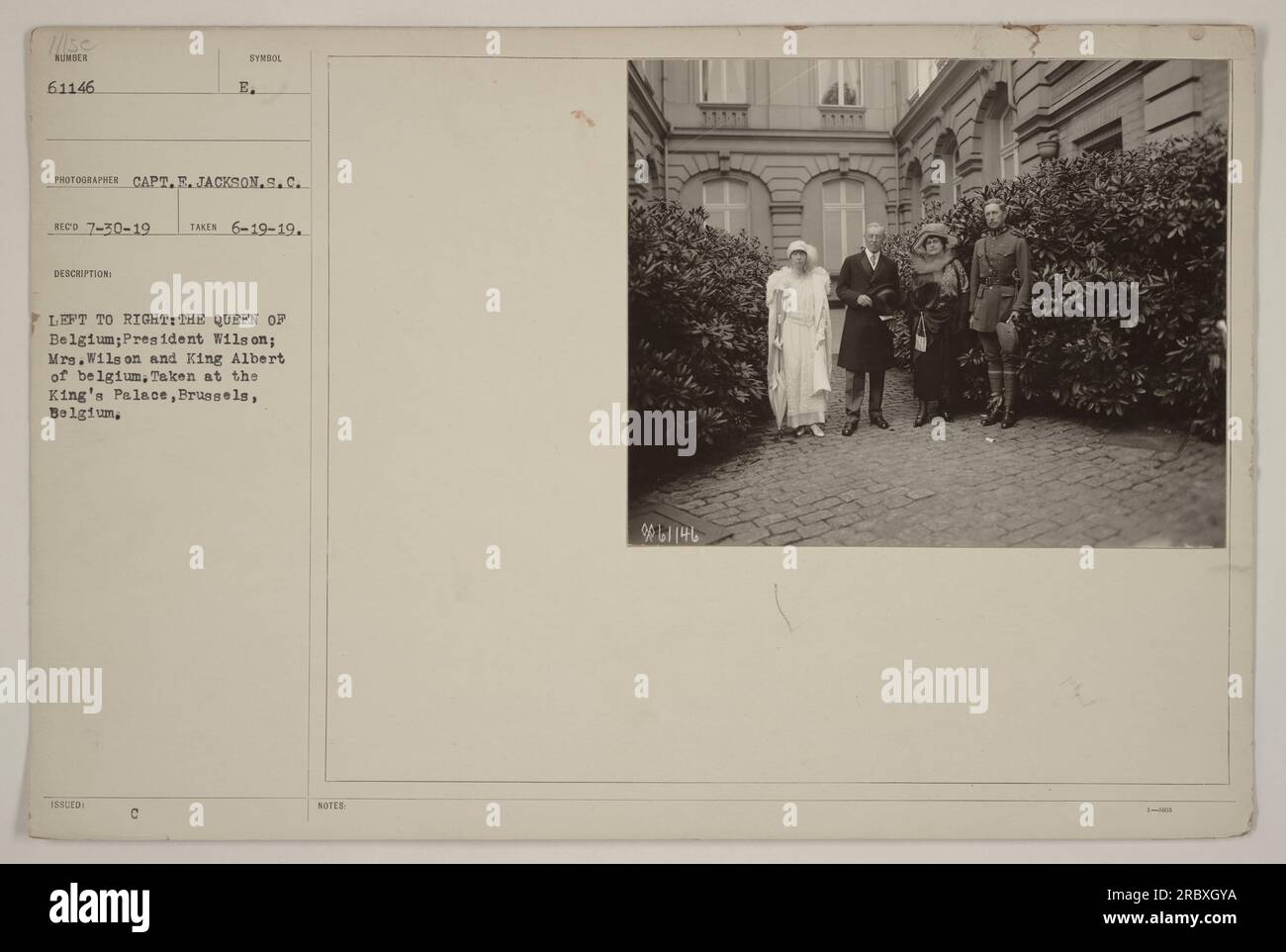 Caption: Left to right: Queen of Belgium, President Wilson, Mrs. Wilson ...