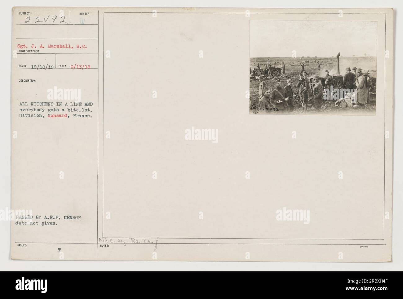 A photograph taken on September 13, 1918, shows the kitchens of the 1st ...