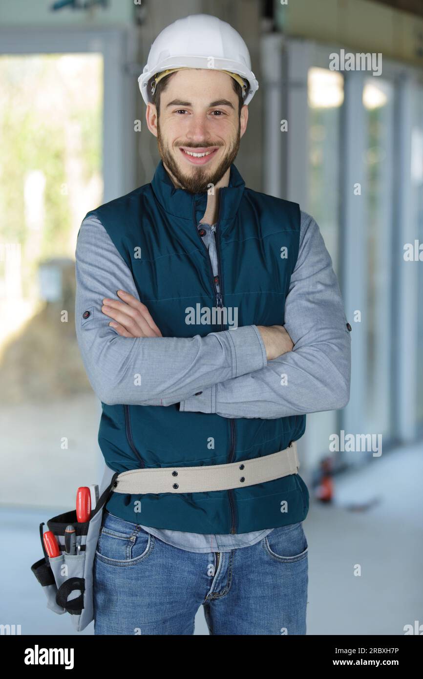 construction workerbuilder standing at site Stock Photo - Alamy