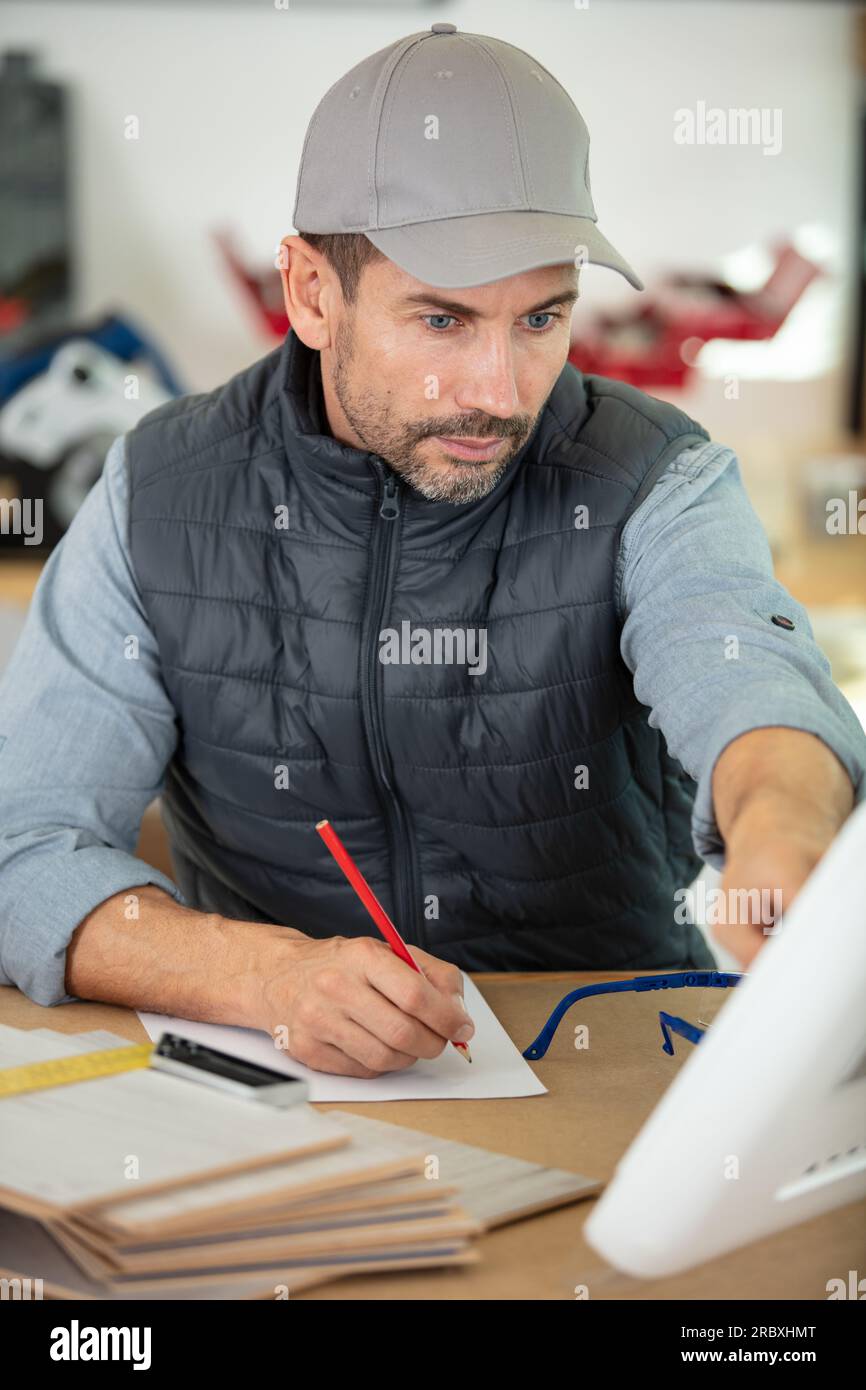 focus construction worker on construction site Stock Photo - Alamy