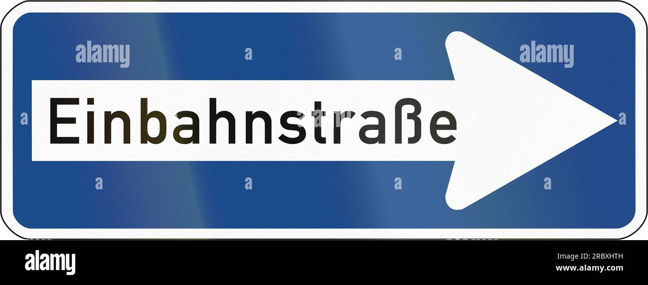 German traffic sign: Einbahnstrasse/One-way road, pointing to the right ...