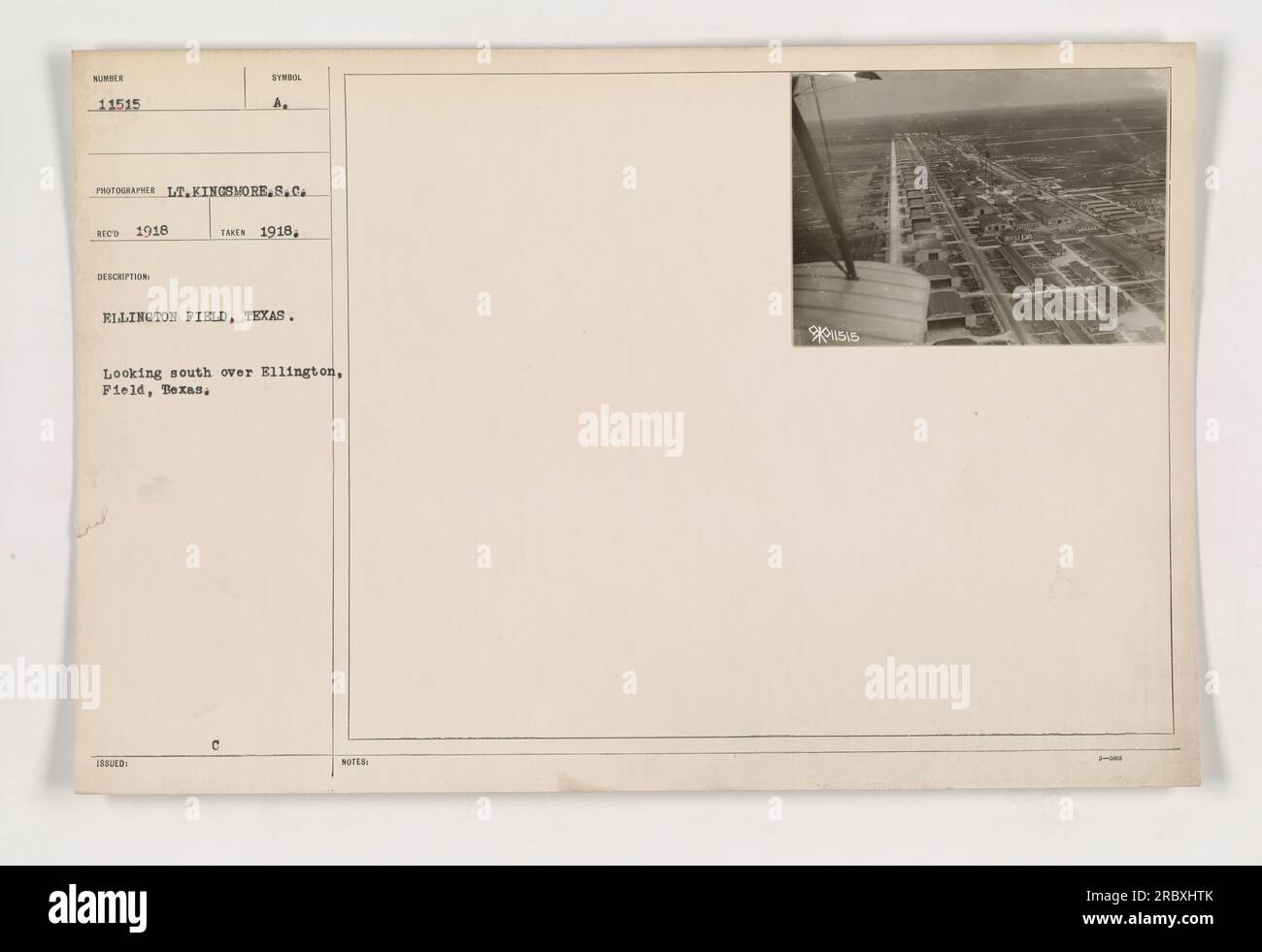 Aerial photograph of Ellington Field, Texas, taken in 1918 by LT ...