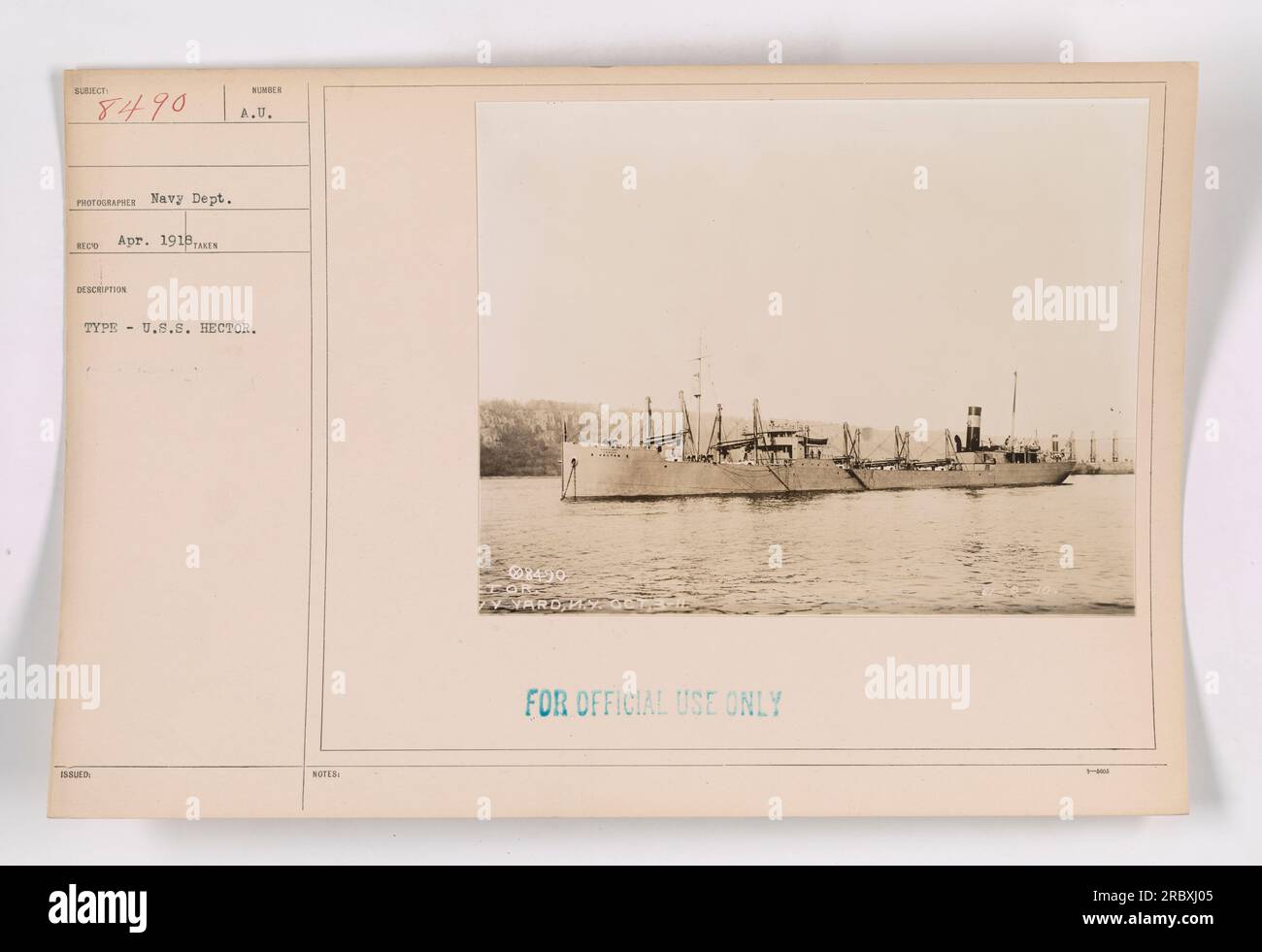 U.S.S. Hector, a navy ship, captured in a photograph taken by the Navy ...