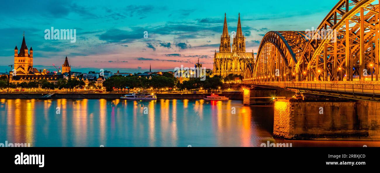 Cologne Koln Germany during sunset, Cologne bridge with the cathedral ...