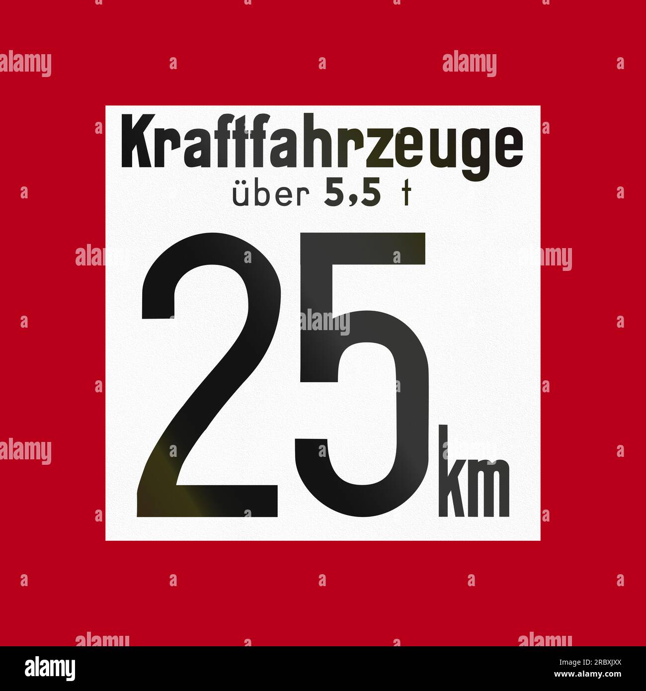 Old design of a German speed limit sign for 25 kilometers per hour ...