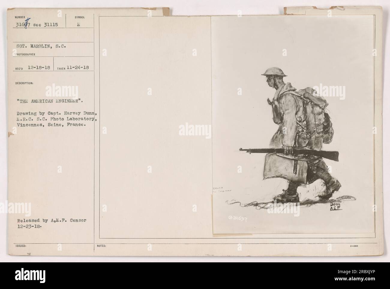 American military engineers constructing a wooden bridge in France ...